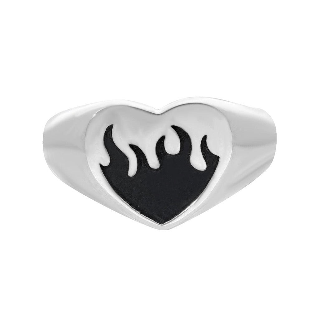 Sterling Silver Flaming Heart Signet Ring – Empty Casket