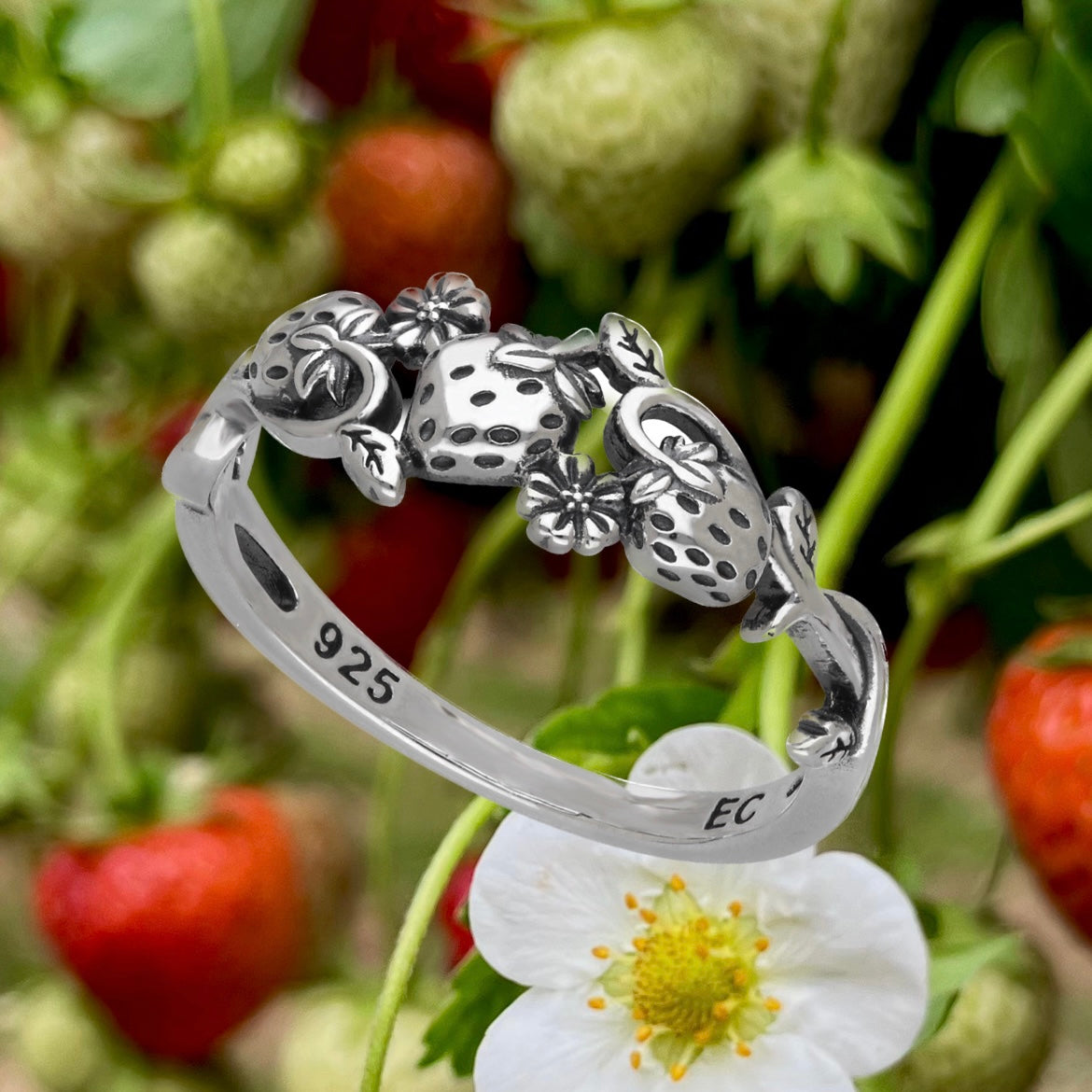 Sterling Silver Summer Strawberry Ring – Empty Casket