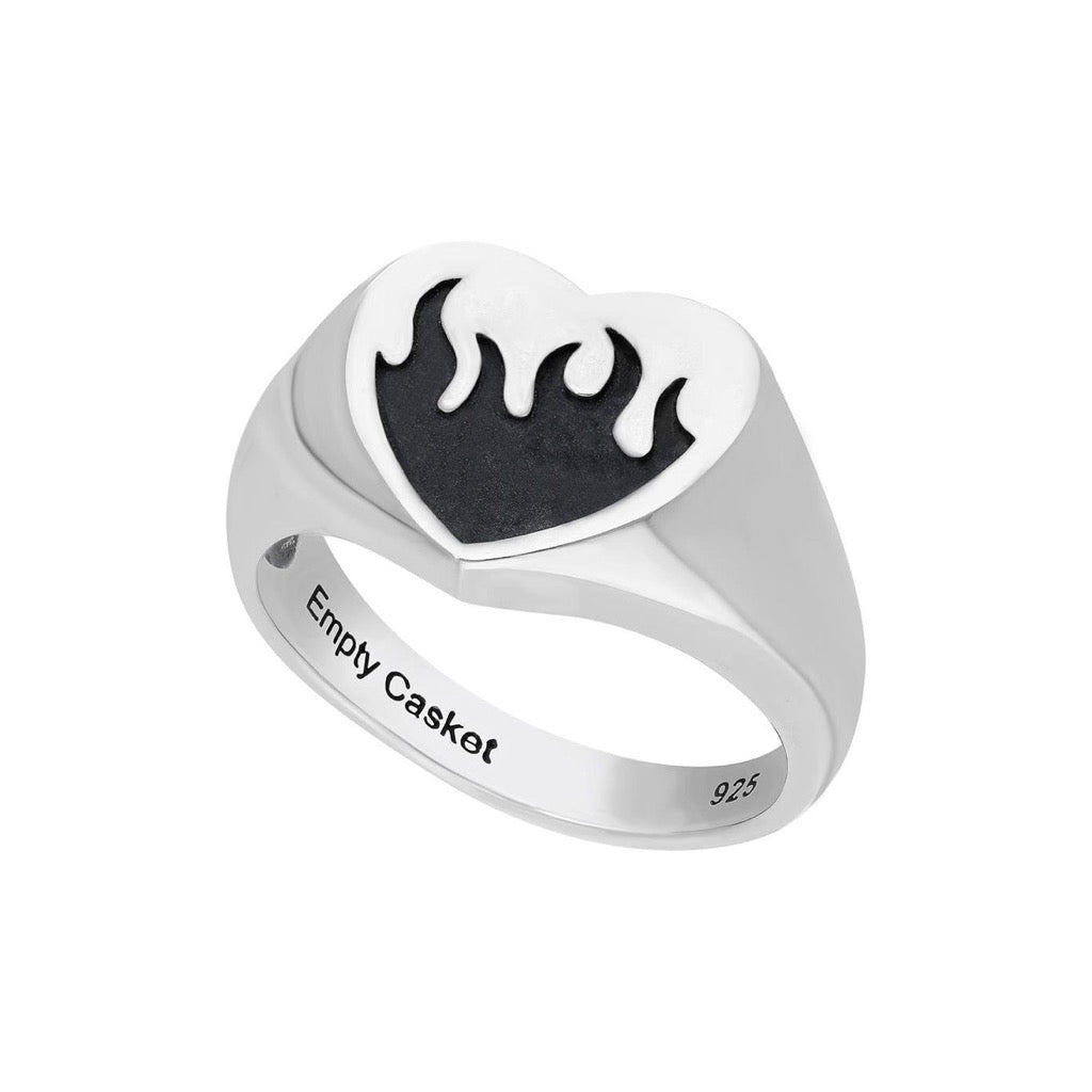 Sterling Silver Flaming Heart Signet Ring – Empty Casket